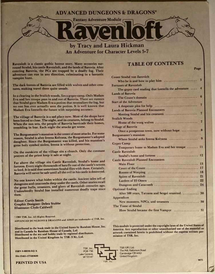 Advanced Dungeons & Dragons 1st I6 Ravenloft module VERY GOOD TSR 9075 ...