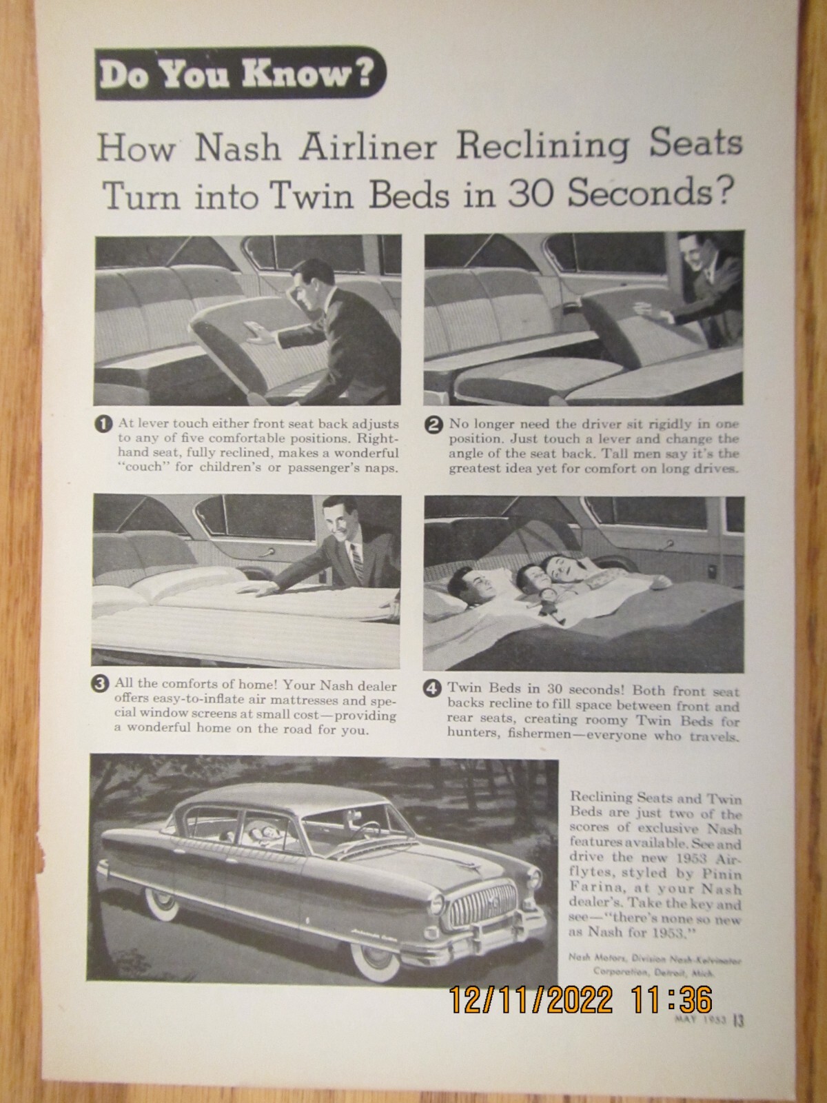 #417 VINTAGE Original Advertisement Select Nash Airliner Seats 1 page 5 ...
