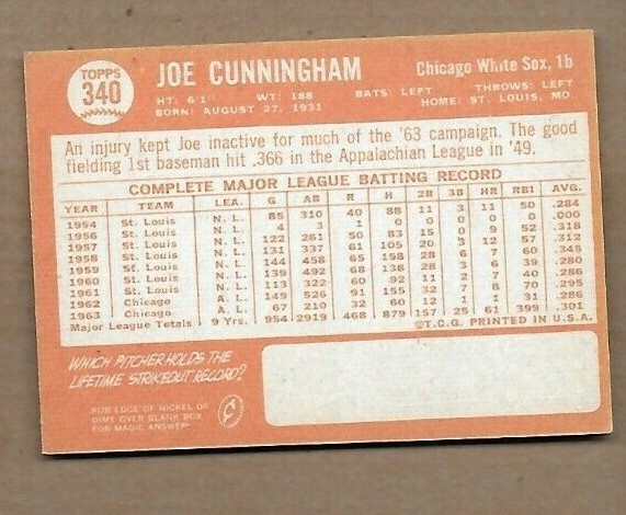 Topps 1964 #340 Joe Cunningham | eBay