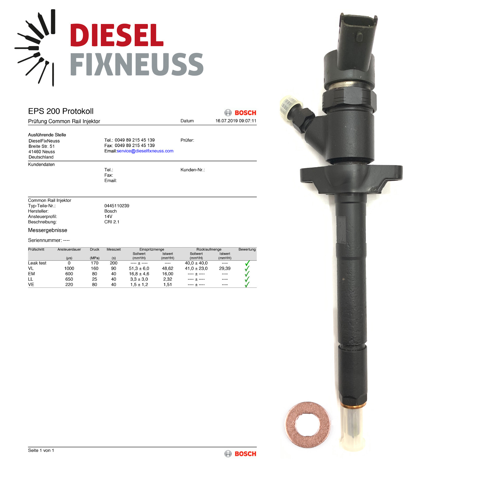 Injecteur 0445110239 0986435122 Citroen Fiat Ford Peugeot RM3M5Q 9F593 ...