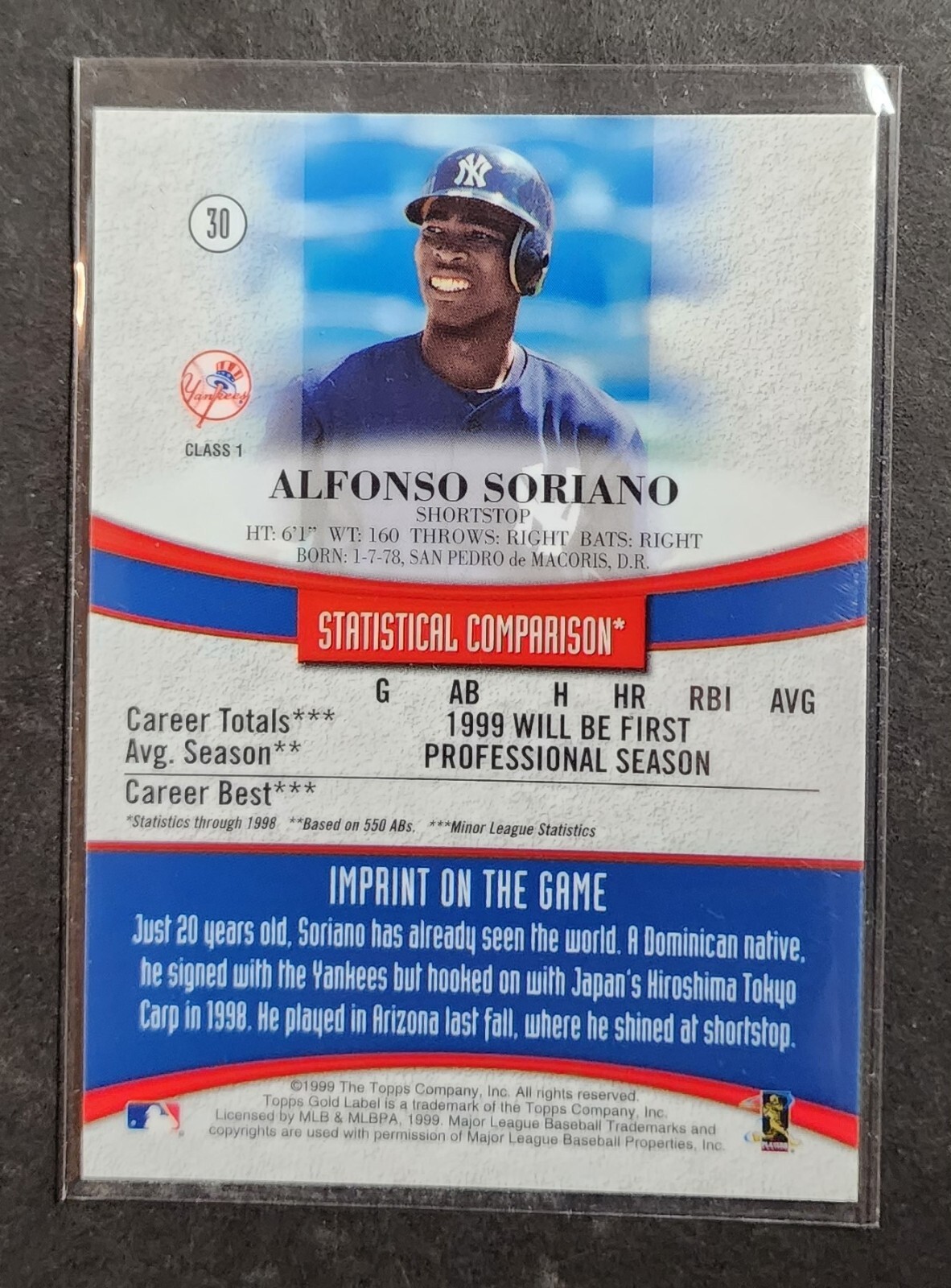 1999 Topps Gold Label Alfonso Soriano Baseball RC Card MINT OR BETTER ...