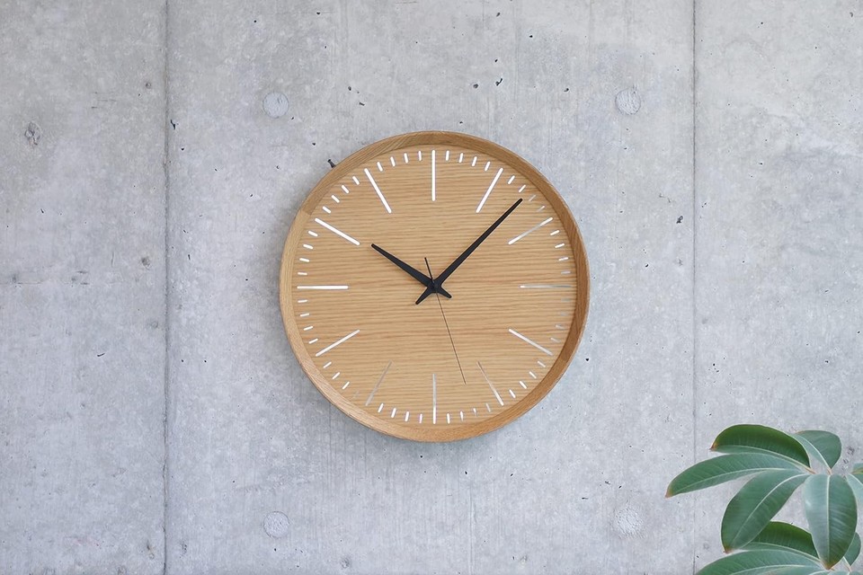 Lemnos clock Fract analog natural color wood Fluct D Diameter 35cm ...