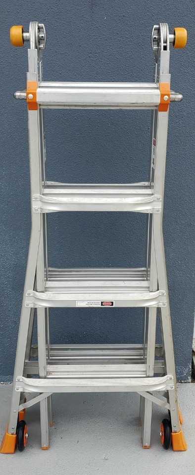 17FT MULTI USE TELESCOPING ALUMINUM LADDER 2 Flexible Wheels Non-Slip ...