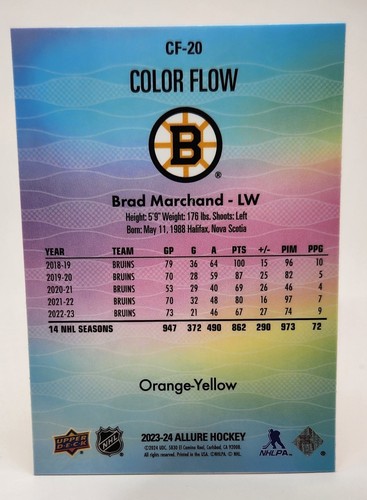 Brad Marchand 2023-24 UD Allure Color Flow Orange-Yellow #CF-20 Bruins ...