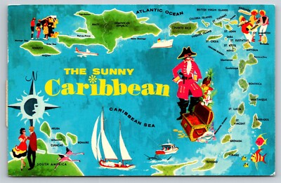 Caribbean Greetings From Map Vintage Postcard, E20 | eBay Australia
