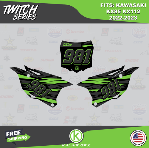 Graphics Kit for KAWASAKI KX85 KX112 2022 2023 Twitch-Green | eBay