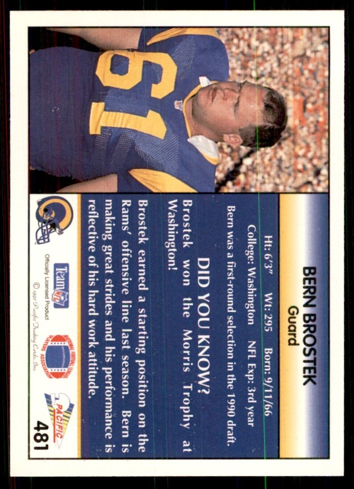 1992 Pacific Bern Brostek Football Cards #481 | eBay