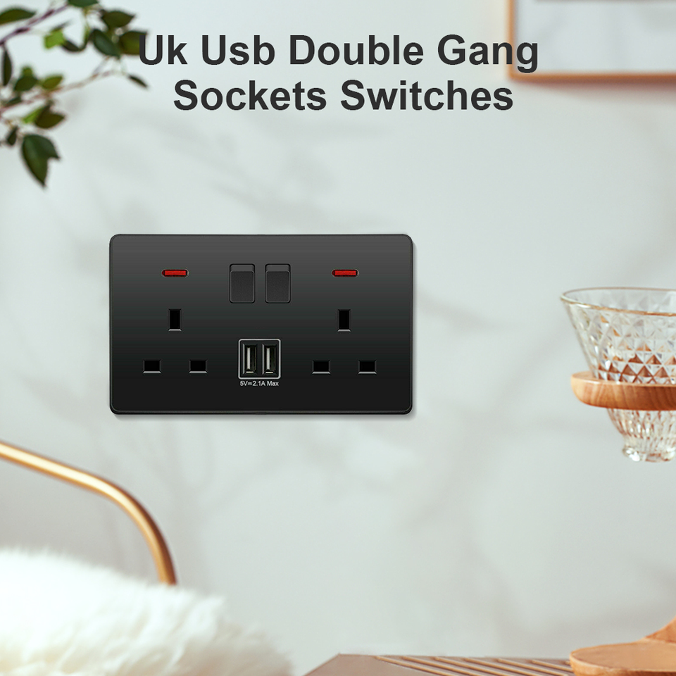 Single/Double Gang Wall Socket 13A With 2 USB Charger Ports Plug ...