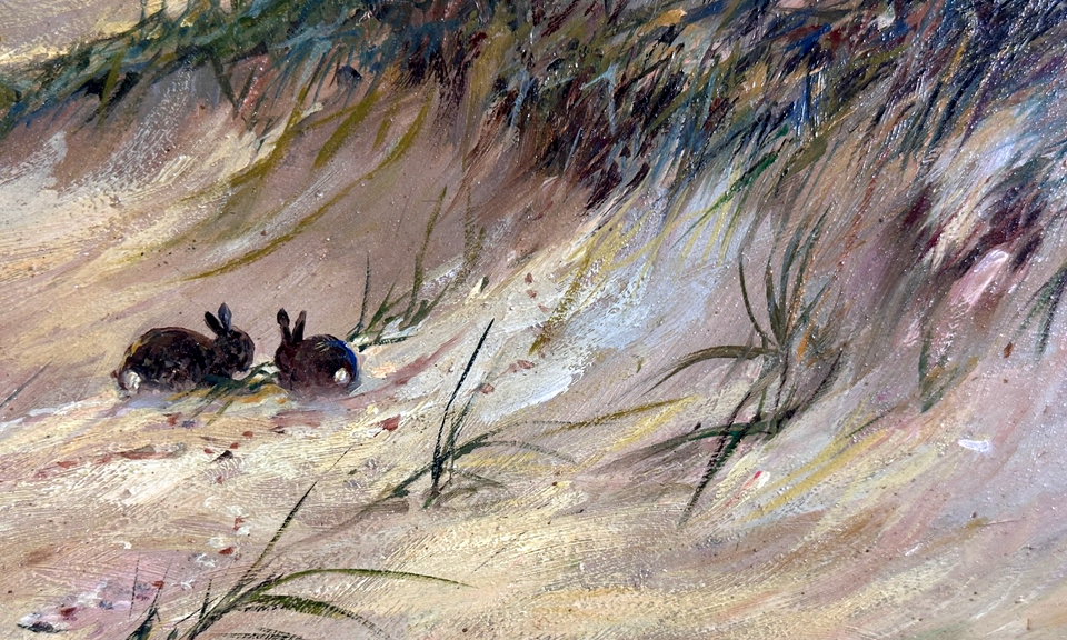 Painting Antique Beach Landscape Dune Rabbit Marine Boat the Touquet ...