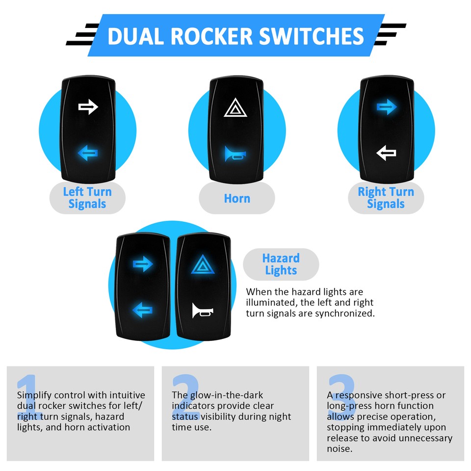 UTV Universal Turn Signal Horn Street Legal Kit w/Rocker Switch For RZR ...
