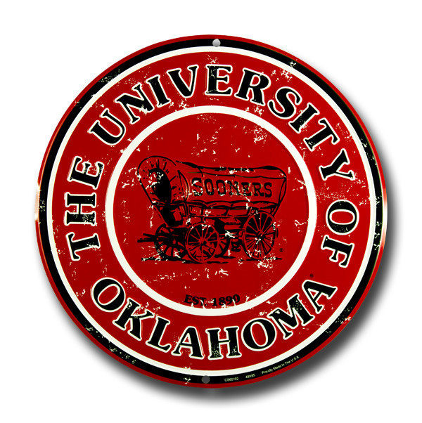 OKLAHOMA SOONERS 12" ROUND METAL SIGN SOONERS MAN CAVE SPORTS ROOM ...