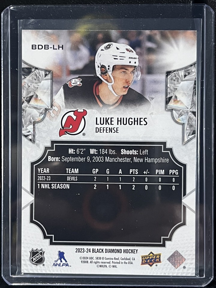 2023-24 Upper Deck Black Diamond Luke Hughes Rookie RC Red /75 | eBay