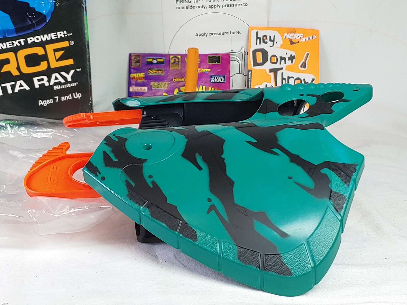 NERF Max Force Manta Ray Blaster With Stickers Papers Box Damaged 1995 ...