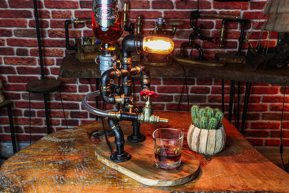 Steampunk Alcohol Dispenser, Handmade Industrial pipe Bar nightstand ...