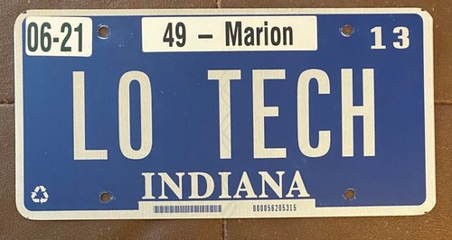 Indiana VANITY License Plate LOW TECH (LO TECH) | eBay