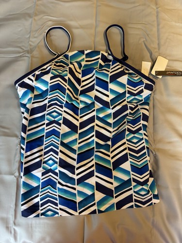 Jantzen NWT $92 Navy Blue White Teal Graphic Soft Shell Bra High Neck ...