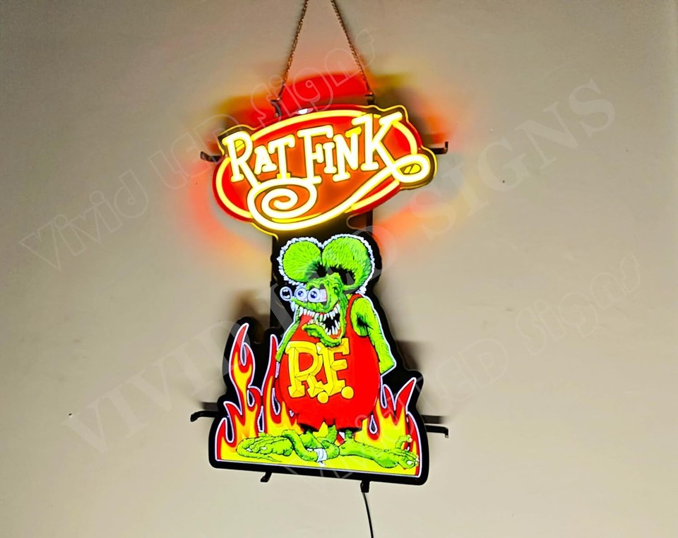Rat Fink RF Hot Rod Garage 32" Vivid LED Neon Sign Light Lamp With ...