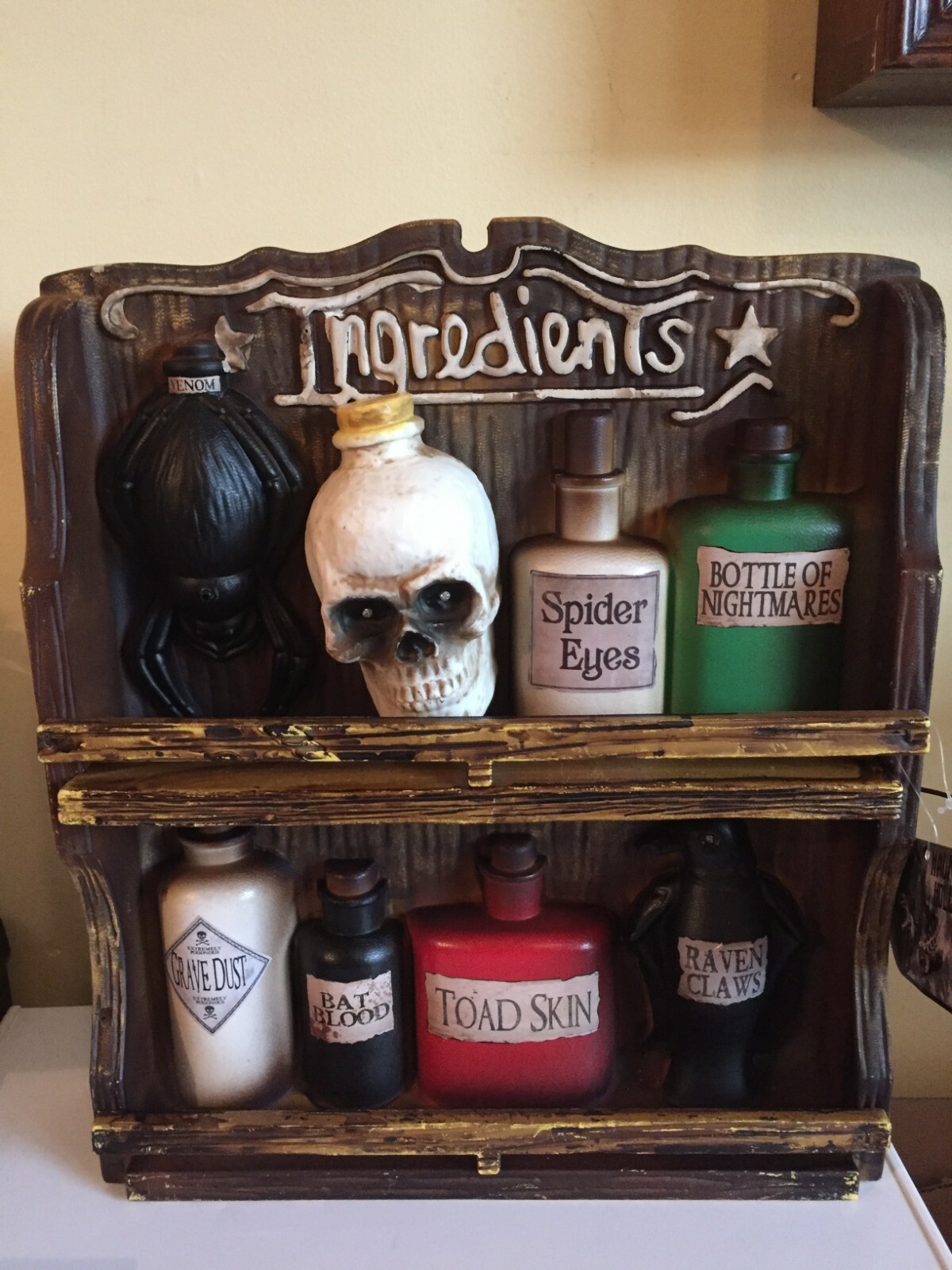 ANIMATED SKULL SPICE RACK INGREDIENTS POTION BOTTLES LIGHT UP PROP ...
