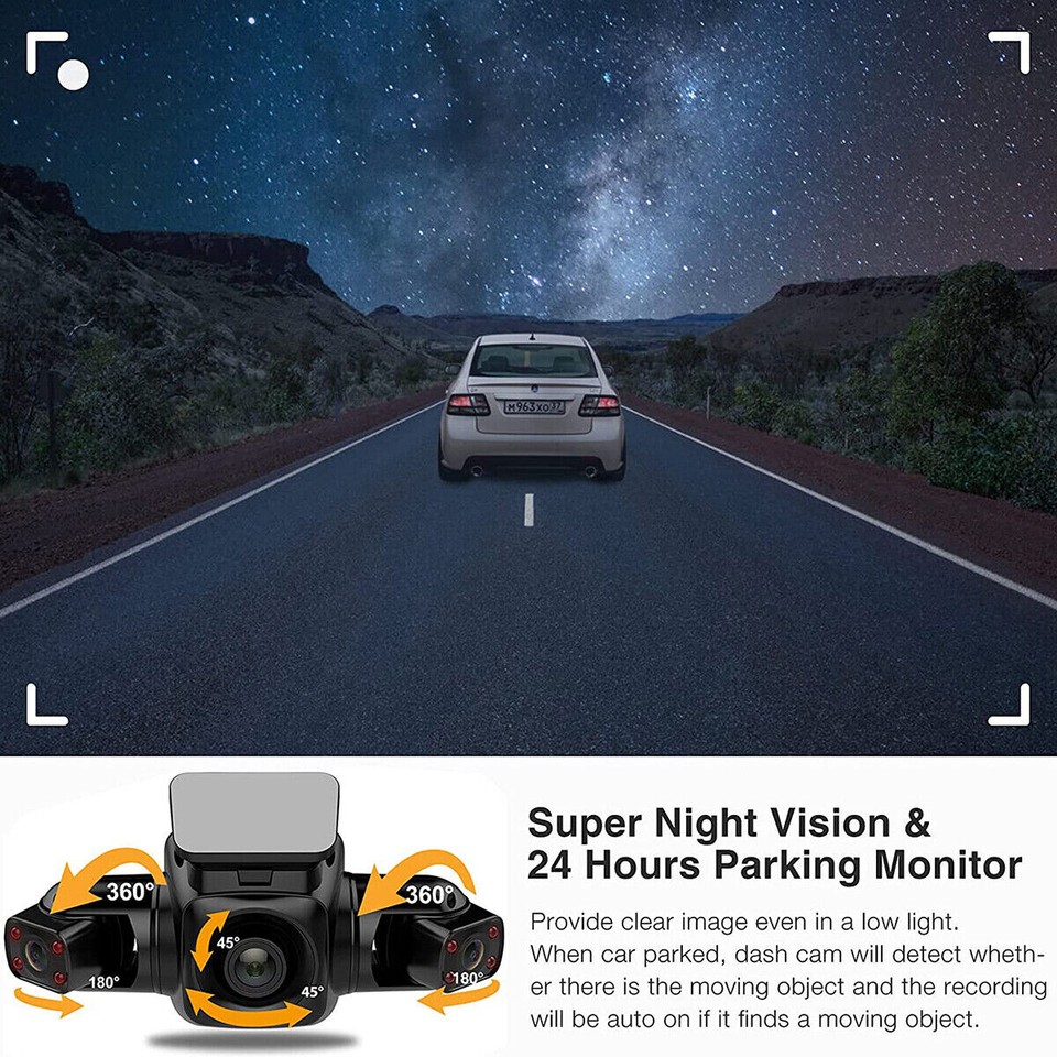 4 Channel Dash Cam 360° Panoramic Driving Recorder HD Car Cameras Night ...