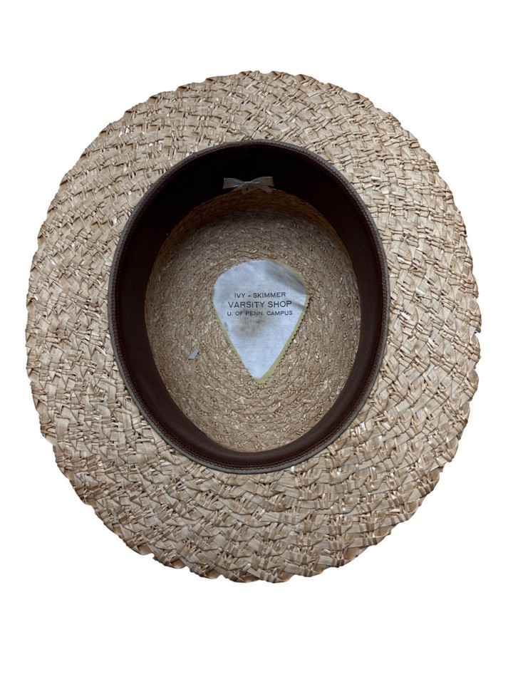 Vtg Ivy Skimmer Varsity Shop U. Penn Straw Boater Hat Red Navy Ribbon ...