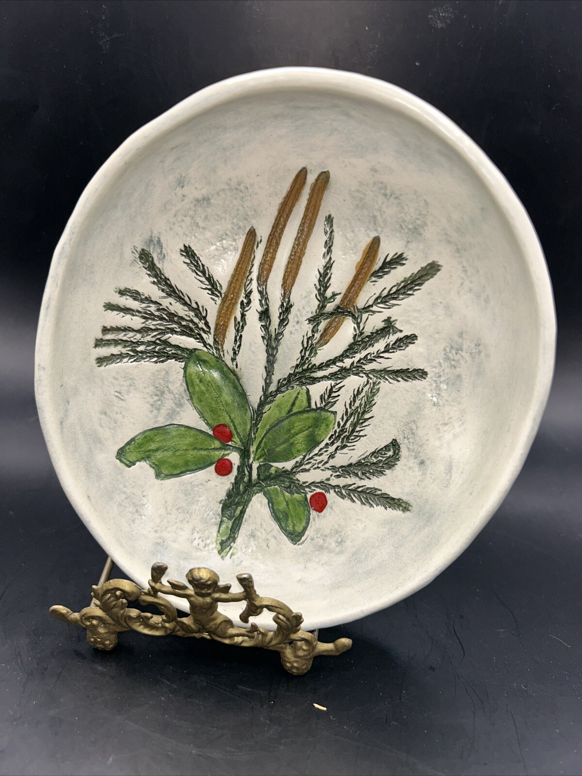 Vintage Salt Marsh Pottery Handmade Botanical Hanging Bowl 6”x5.5 ...