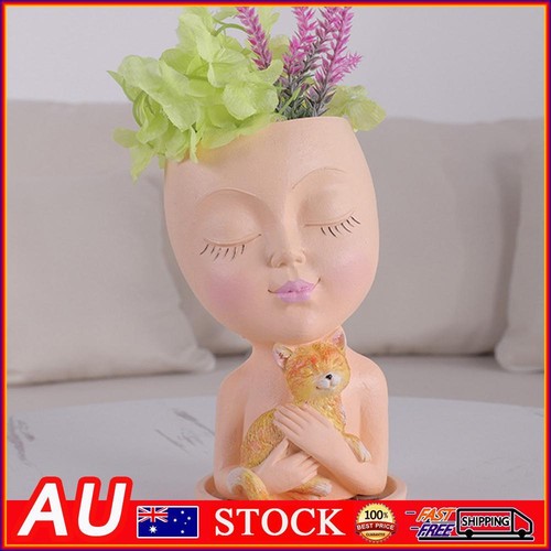 Resin Cat Girl Statue Flowerpot Ornament Flower Arrangement Vase (Skin ...