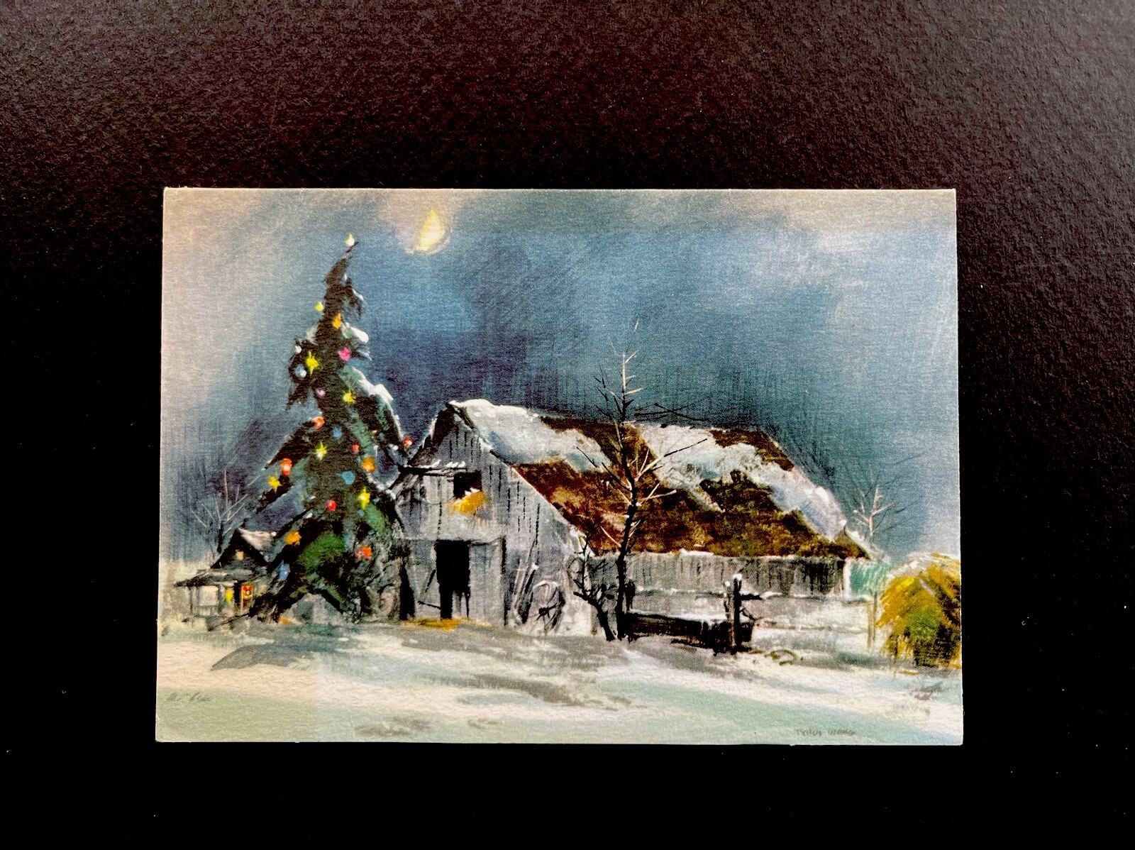 VTG Xmas Greeting Card By Tyrus Wong “Country Christmas” Lovely Barn In ...