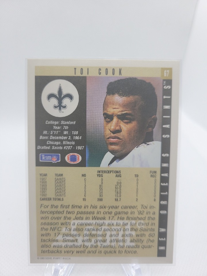 1993 Score Football Card #67 Toi Cook | eBay