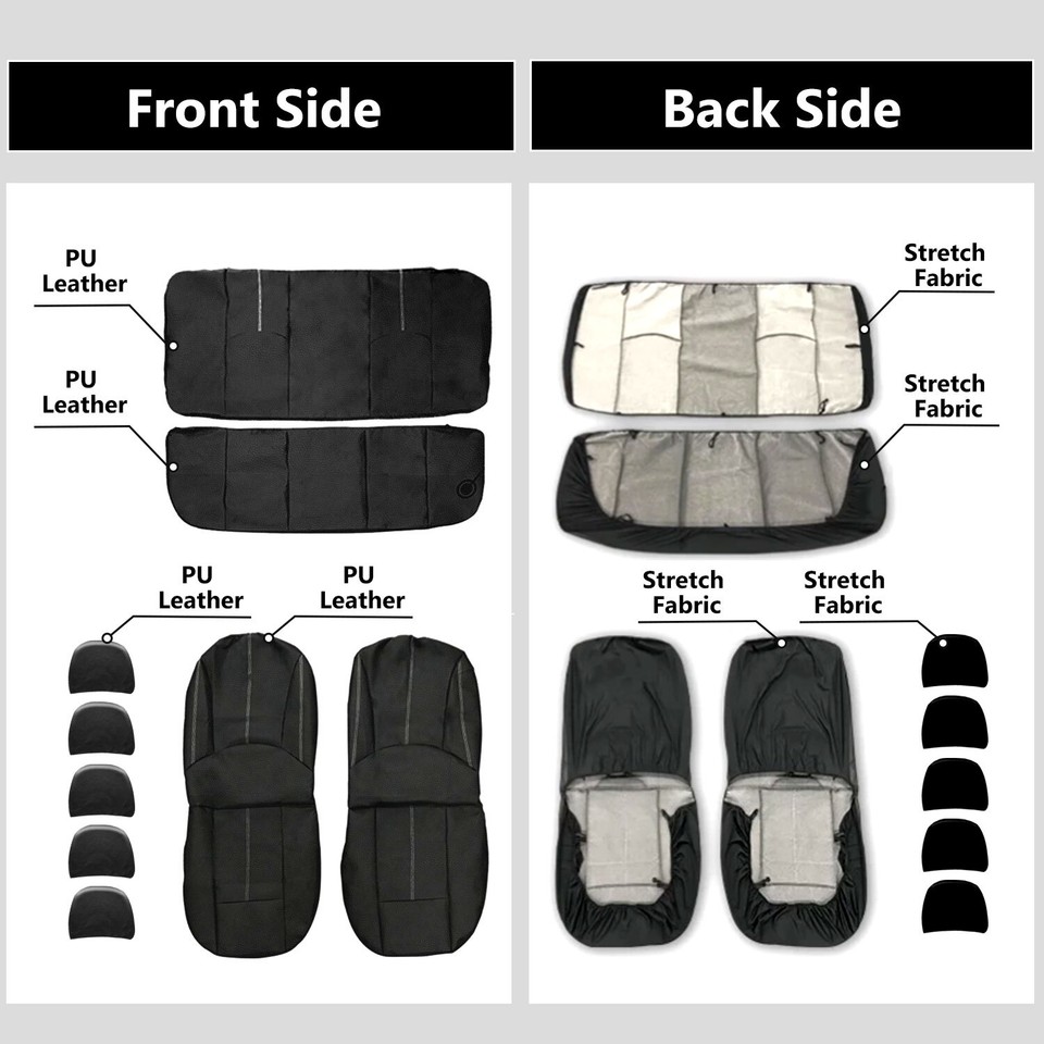 For Ford Car Seat Covers Full Set Leather Front Rear 2/5 Seaters ...
