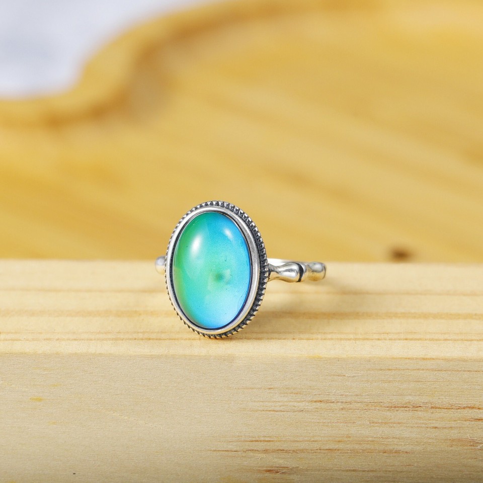 Popular Adjustable 925 Sterling Silver Color Change Mood Stone Ring for ...