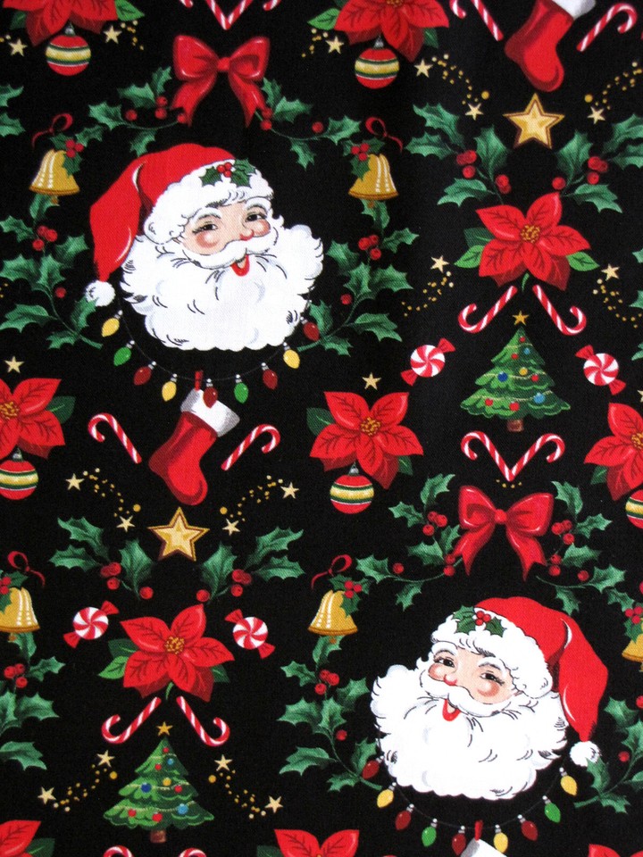 Christmas Santa Fabric Candy Cane Tree Black Cotton Freckle & Lollie By ...