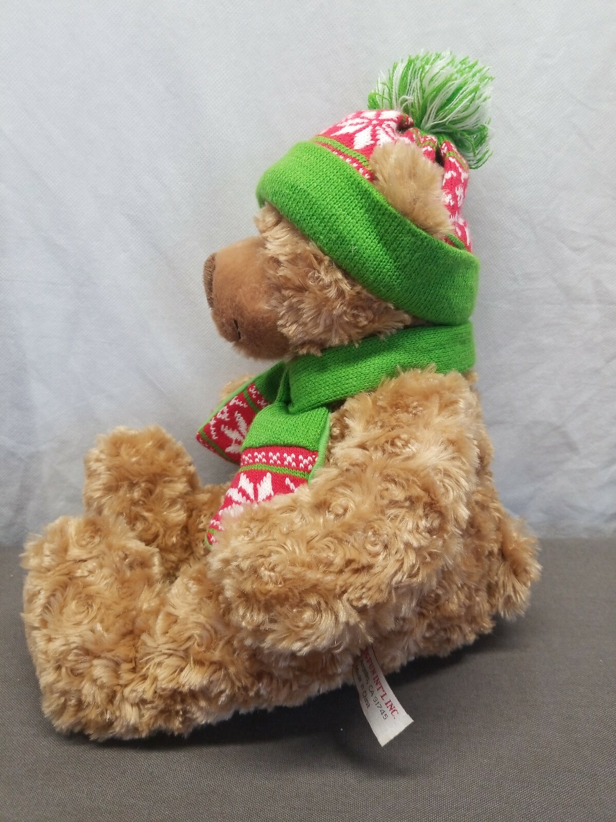 Hugfun International Bear Brown Red Green Hat Scarf Plush Stuffed ...