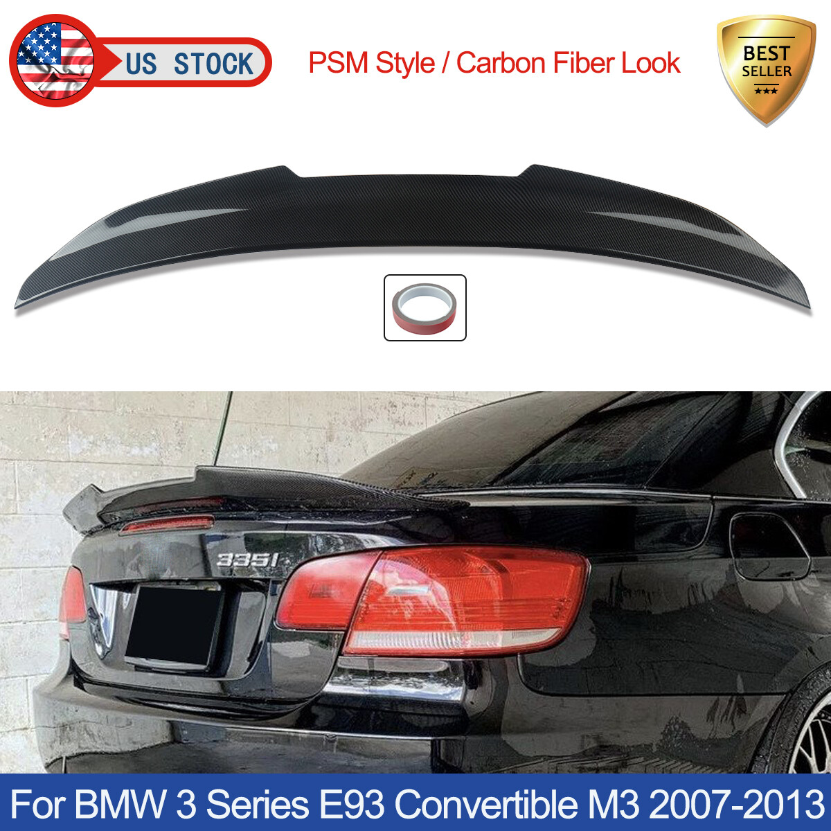 For BMW E93 328i 335i M3 2007-13 Trunk Spoiler Lip PSM Style Carbon ...