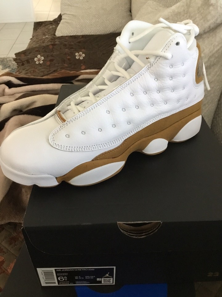 Big Kids' Air Jordan Retro 13 Basketball Shoes White/Wheat DJ3003 171 ...