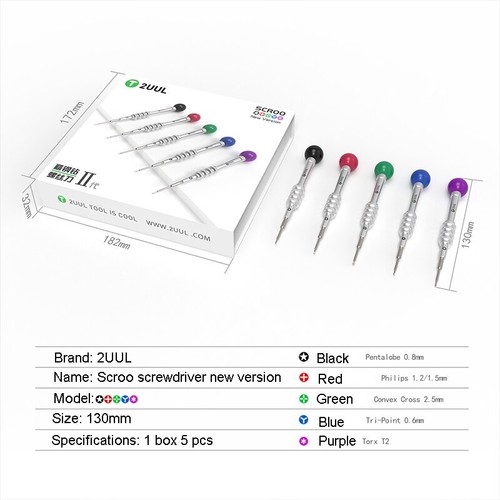 5Pcs/set 2UUL SD92 Scroo Screwdriver 1.5 1.2 Pentalobe 0.8 T2 Bits Set ...