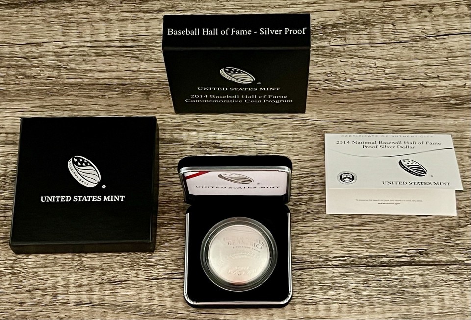 2014 PROOF National Baseball Hall of Fame 90% Silver Dollar Mint Curved ...