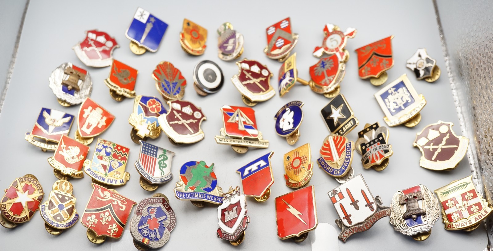 Vintage Army Infantry, Field Artillery DI Unit Crest Pins Large Group ...
