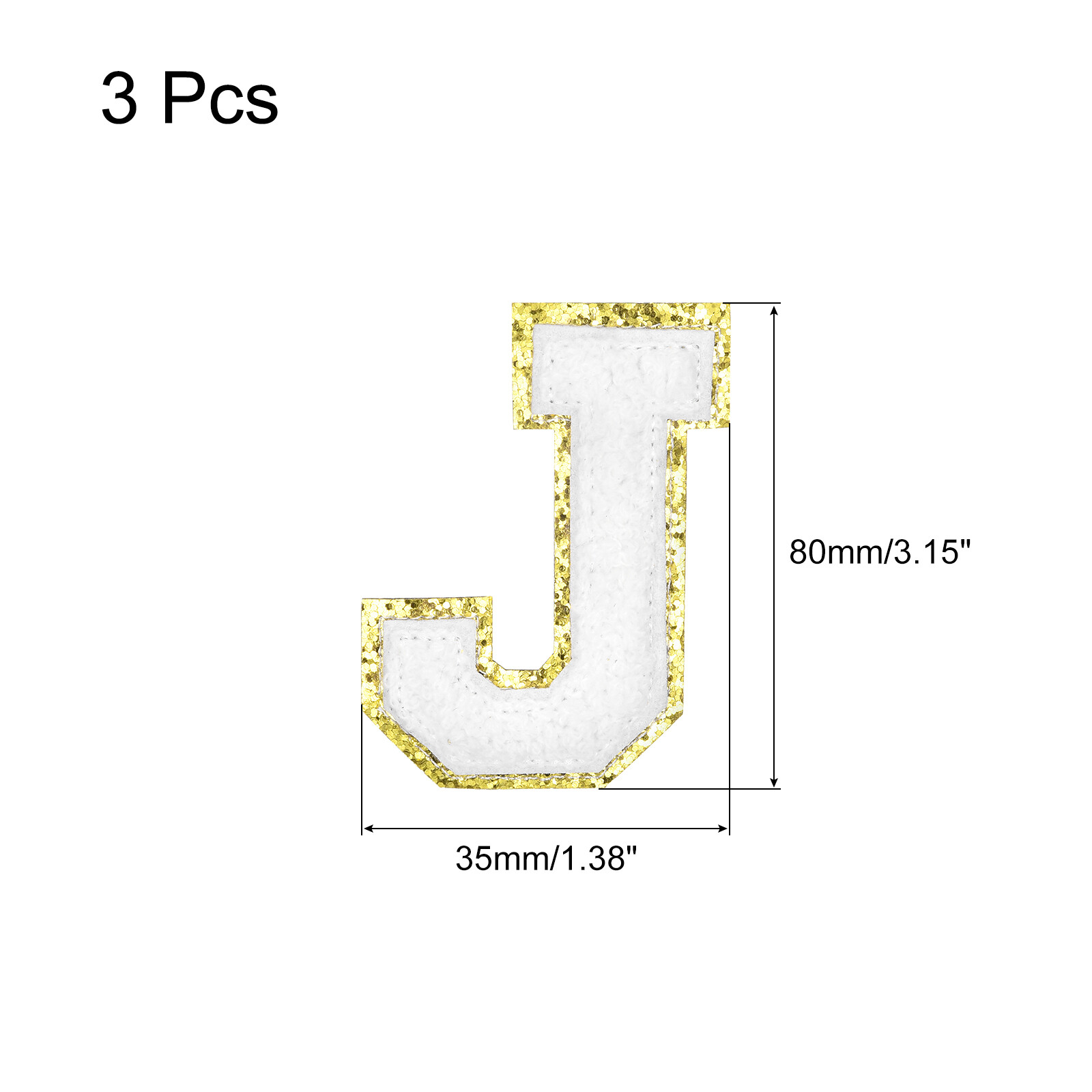 3Pcs Chenille Letters J Patches Large Size 80mm/3.15 Inch Golden ...