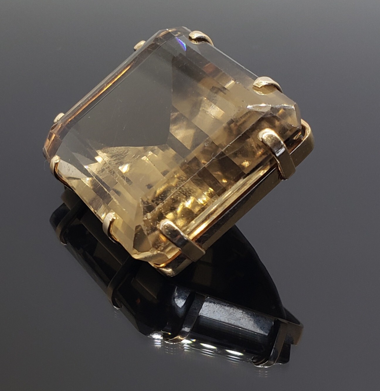 Huge Art Deco 14K Gold Step Cut 94 Carat Smoky Quartz… - Gem