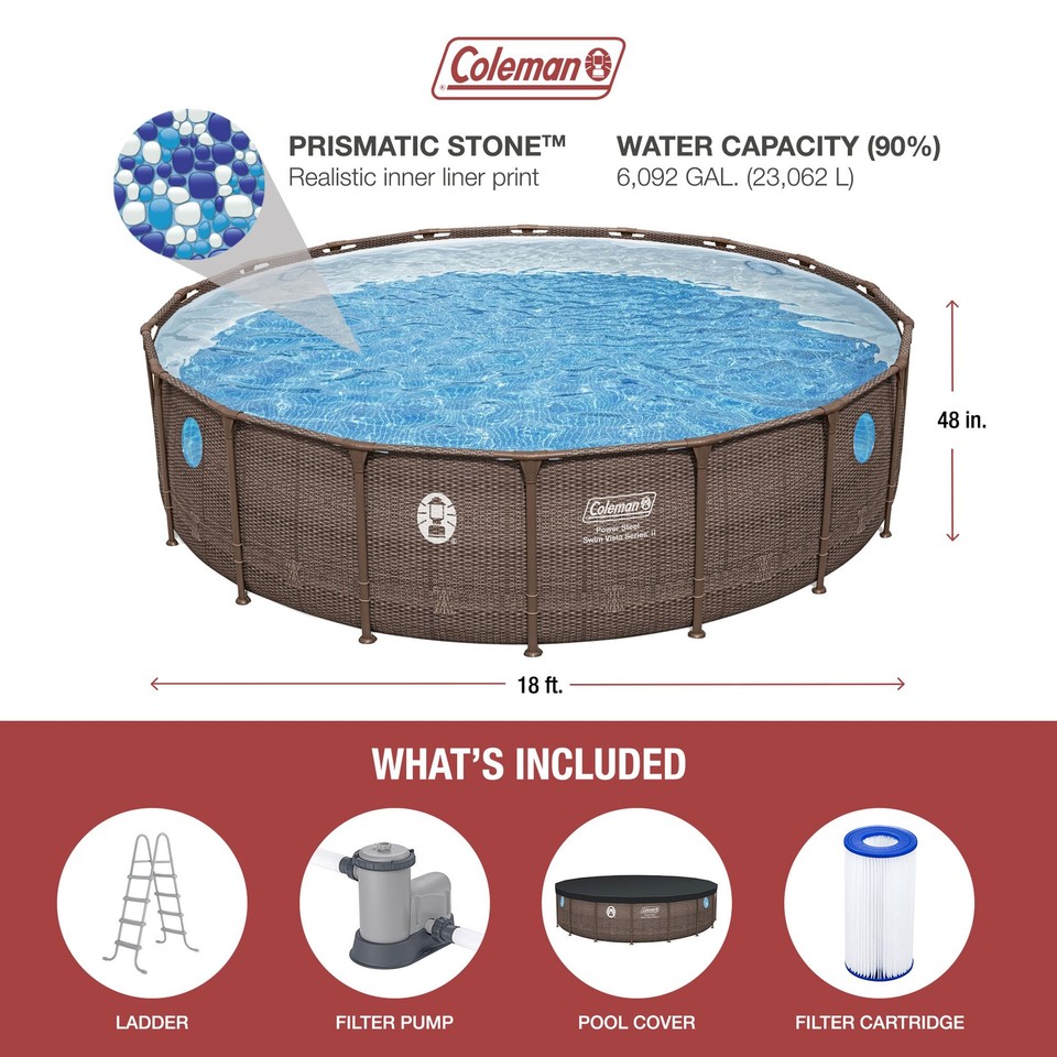 Coleman Power Steel Swim Vista 18' x 48" Above Ground Swimming Pool Set ...
