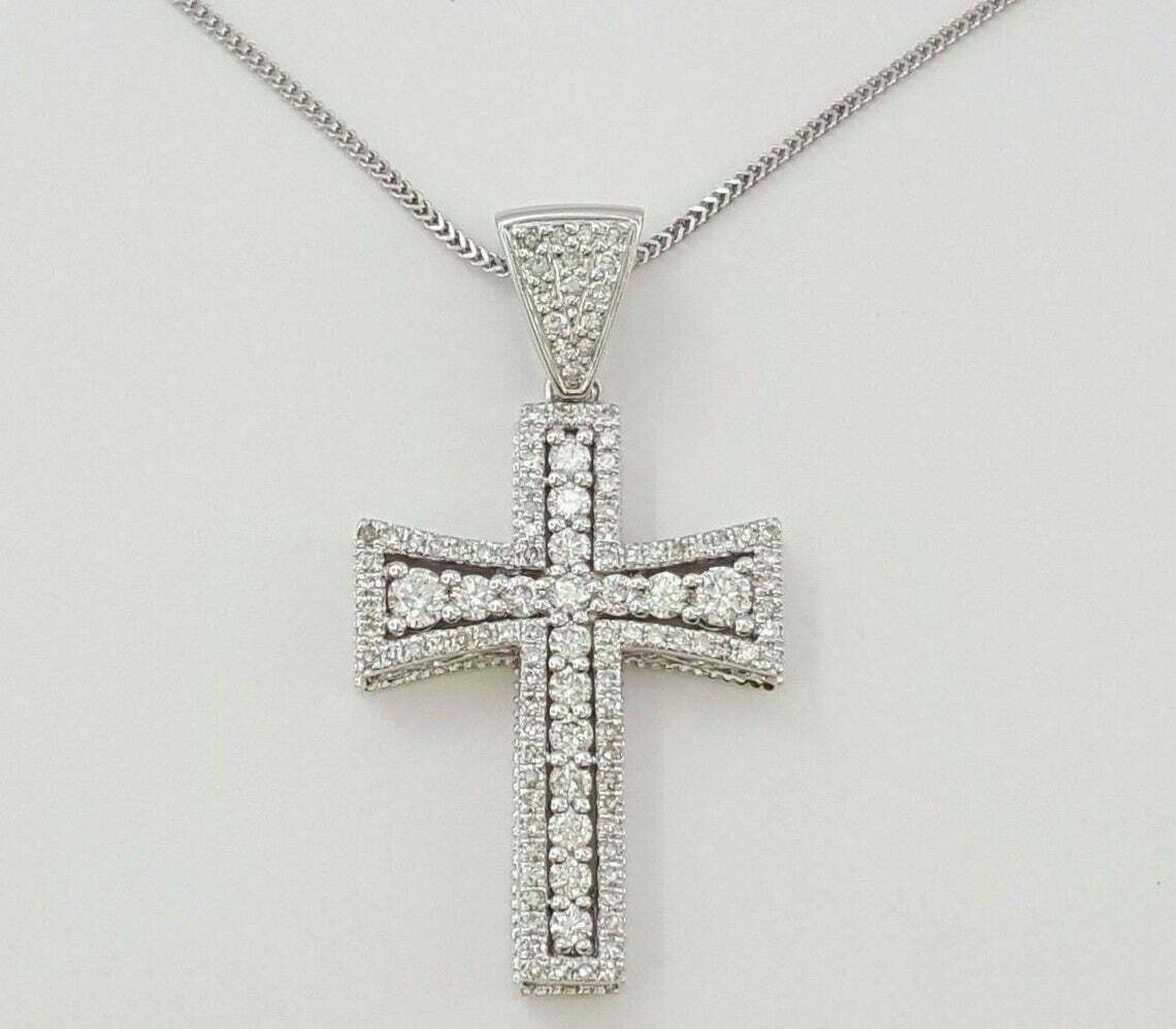 2.50Ct Lab Created Diamond Cross Pendant 14K White Gold Finish Free 18 ...