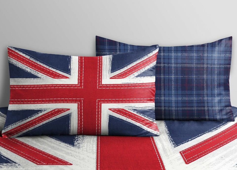 Union Jack Reversible Checkered Duvet Cover Pillowcase(s) Bedding Set ...