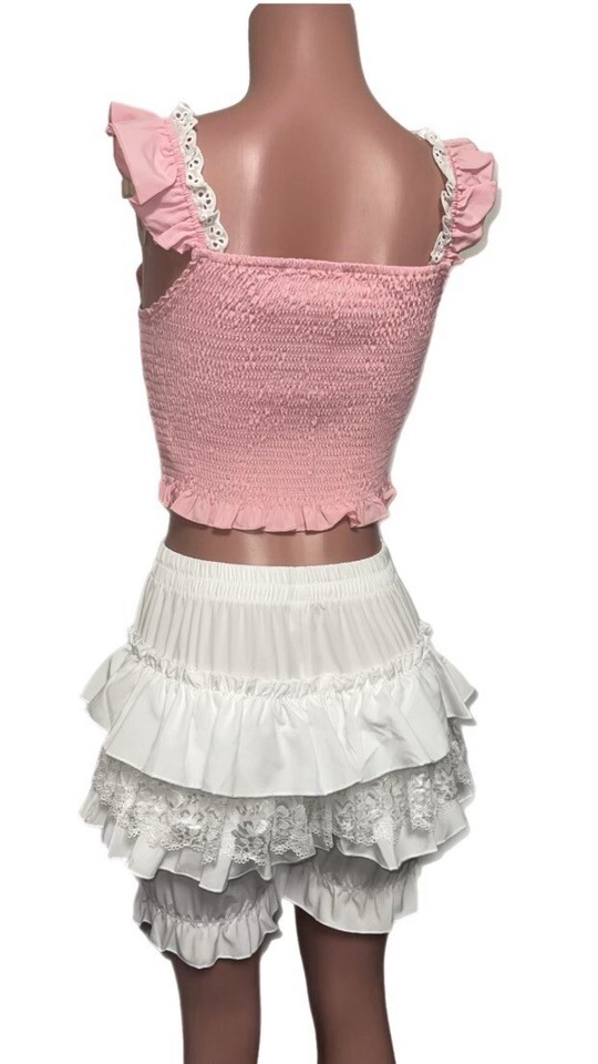 Pink Smocked keyhole tie bust top bloomers milkmaid costume M Bo Beep ...