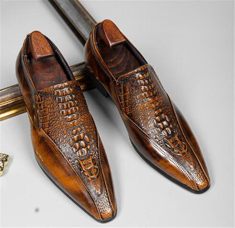 Mens Fashion Formal Business Crocodile Pattern Pointed Toe Leather Pull ...