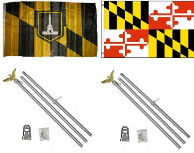 3x5 City of Baltimore & State of Maryland Flag & 2 Aluminum Pole Kit ...