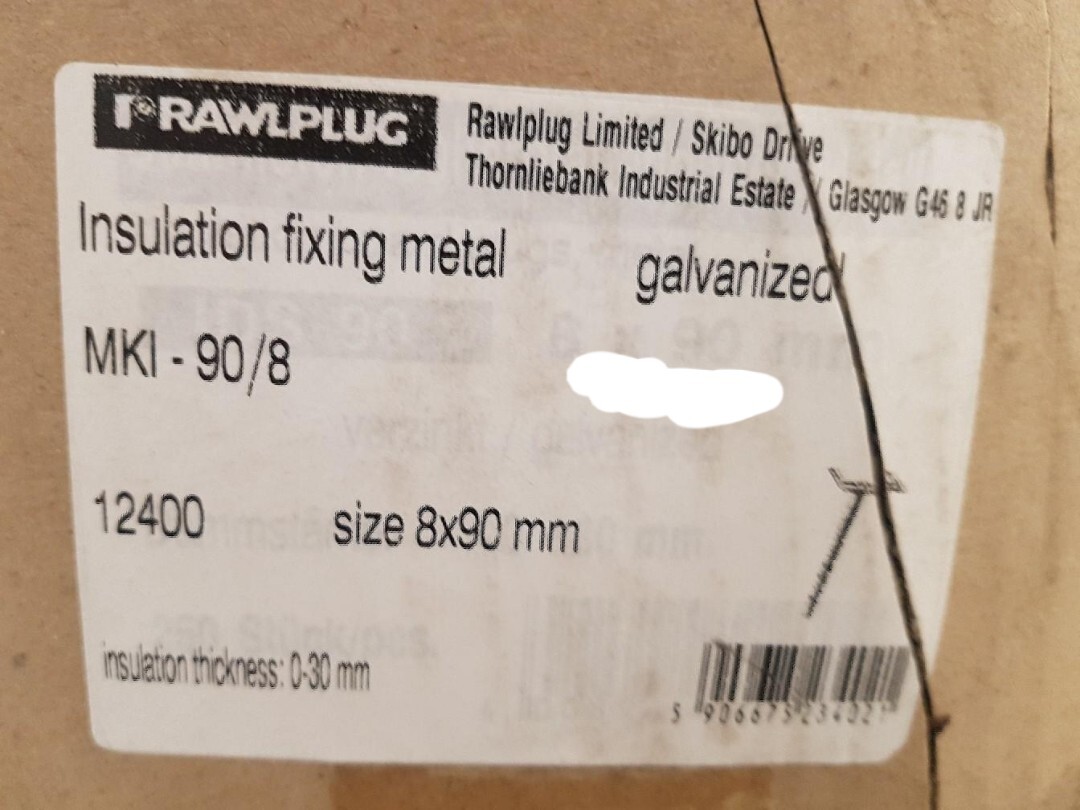 GALVANISED METAL INSULATION FIXING 90mm ANCHOR COB PLUG, GLASS WOOL ...
