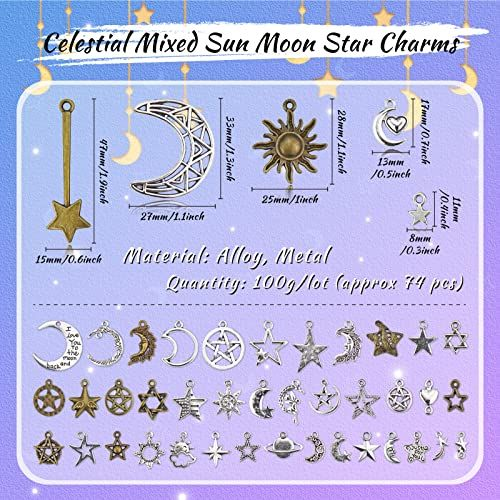 JIALEEY Celestial Mixed Sun Moon Star Charms, Wholesale Bulk Sliver ...