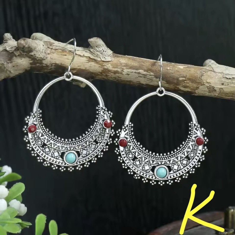 Lucky Brand Bohemian Ethnic Earrings Turquoise Inlaid Exquisite Dot ...
