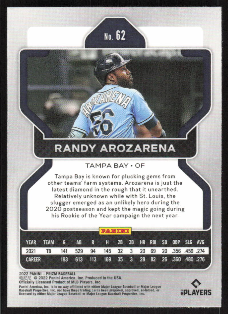 Randy Arozarena 2022 Panini Prizm #62 Tampa Bay Rays | eBay