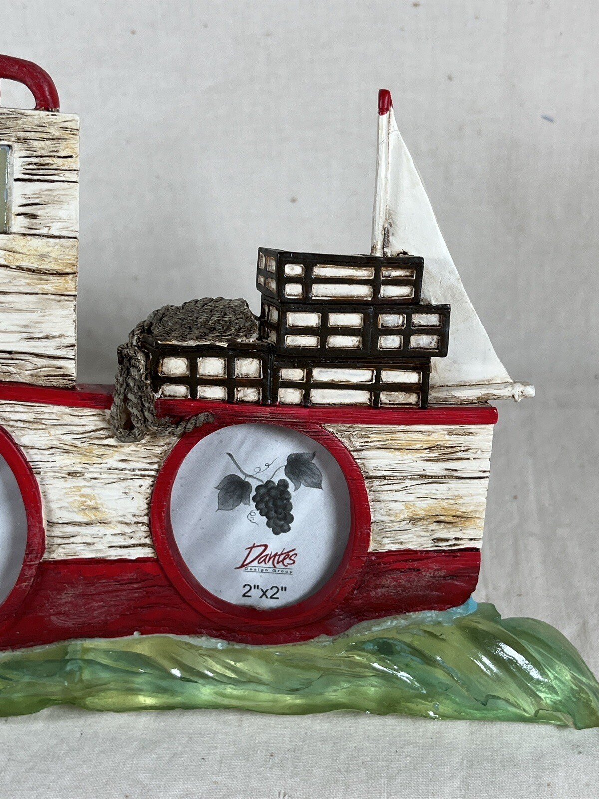 Lobster Boat Nautical Picture Frame Holds 3-2”x2” Photos Resin Frame w ...